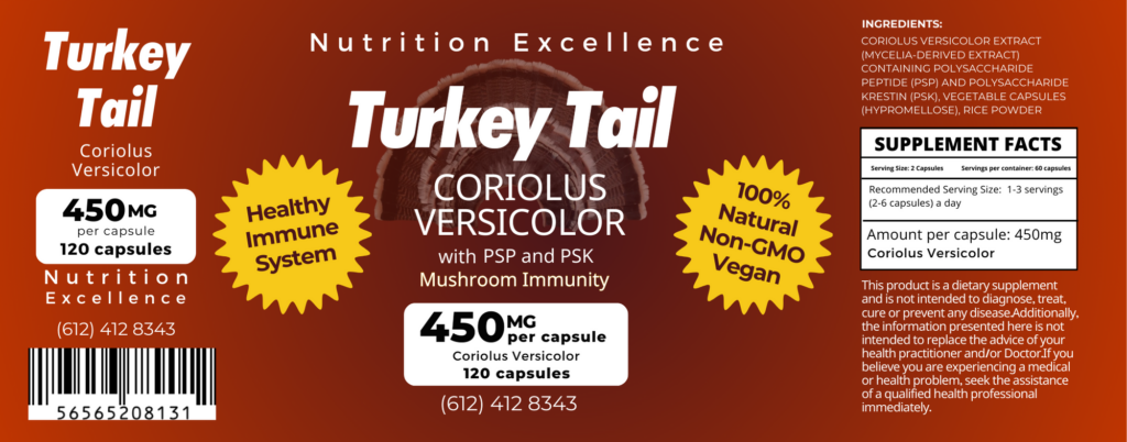 Turkey Tail Coriolus Versicolor 4.5mg Per Capsule with PSP & PSK 120ct ...